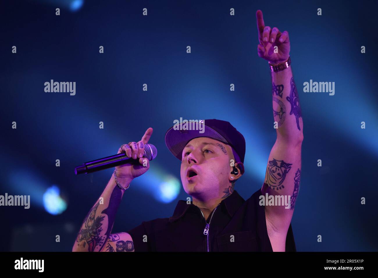 Italian singer rapper Lazza performing on stage at UnipolArena Stock ...