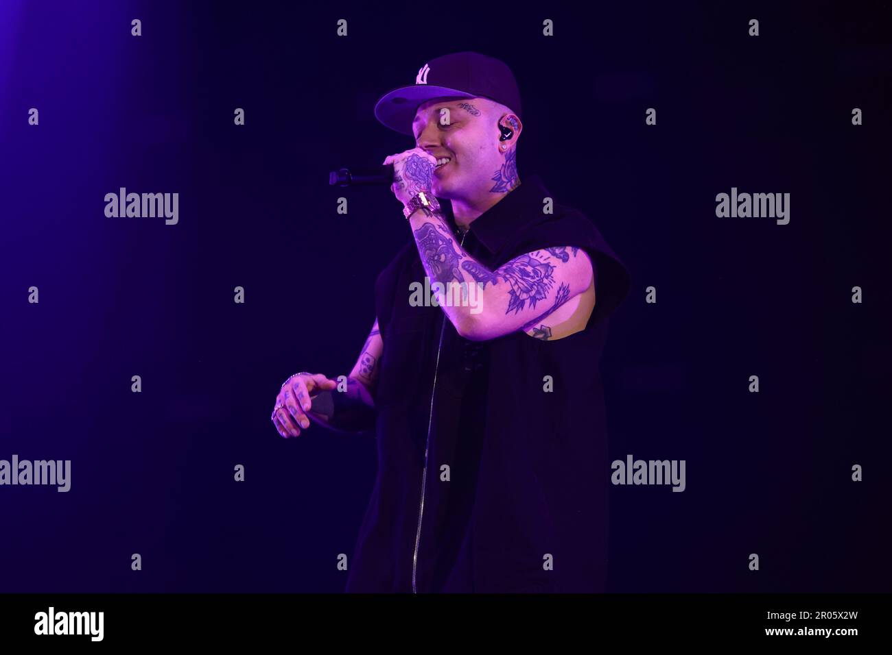 Italian singer rapper Lazza performing on stage at UnipolArena Stock ...