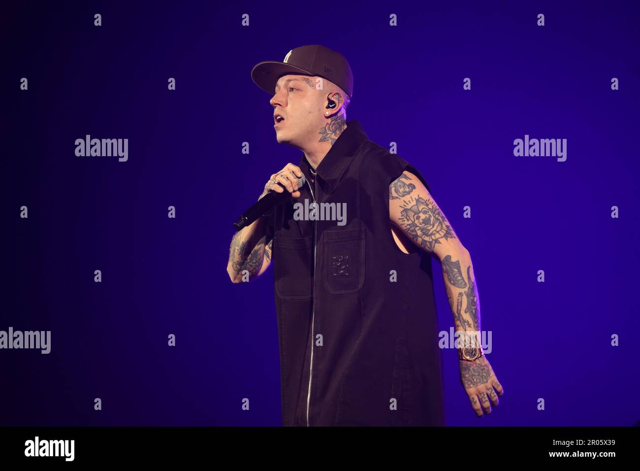 Italian singer rapper Lazza performing on stage at UnipolArena Stock ...