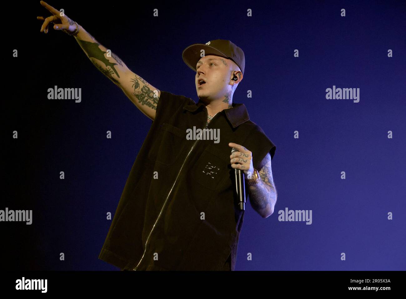 Italian singer rapper Lazza performing on stage at UnipolArena Stock ...