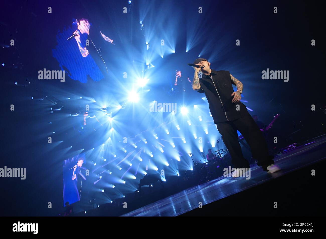 Italian singer rapper Lazza performing on stage at UnipolArena Stock ...