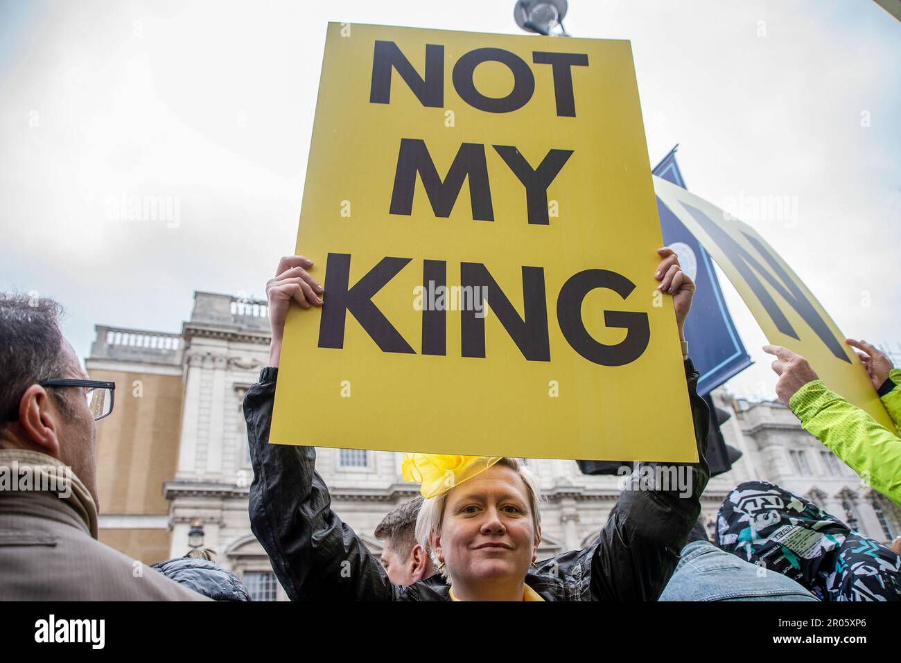 London, UK. 06th May, 2023. A member of the anti-monarchist group ...