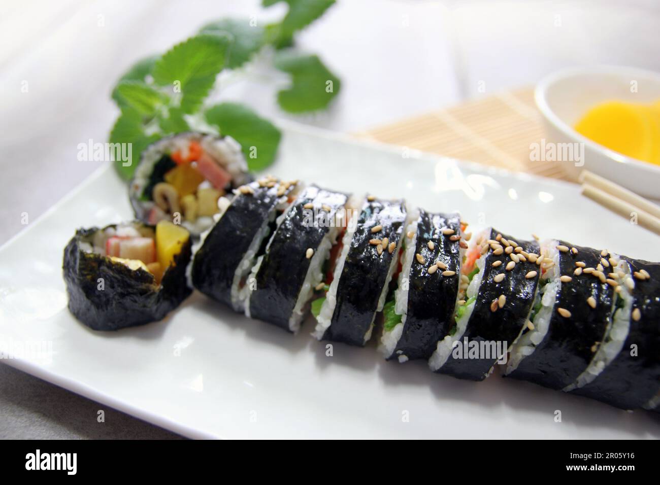 Korean roll Gimbap(kimbob) made from steamed white rice (bap) and ...