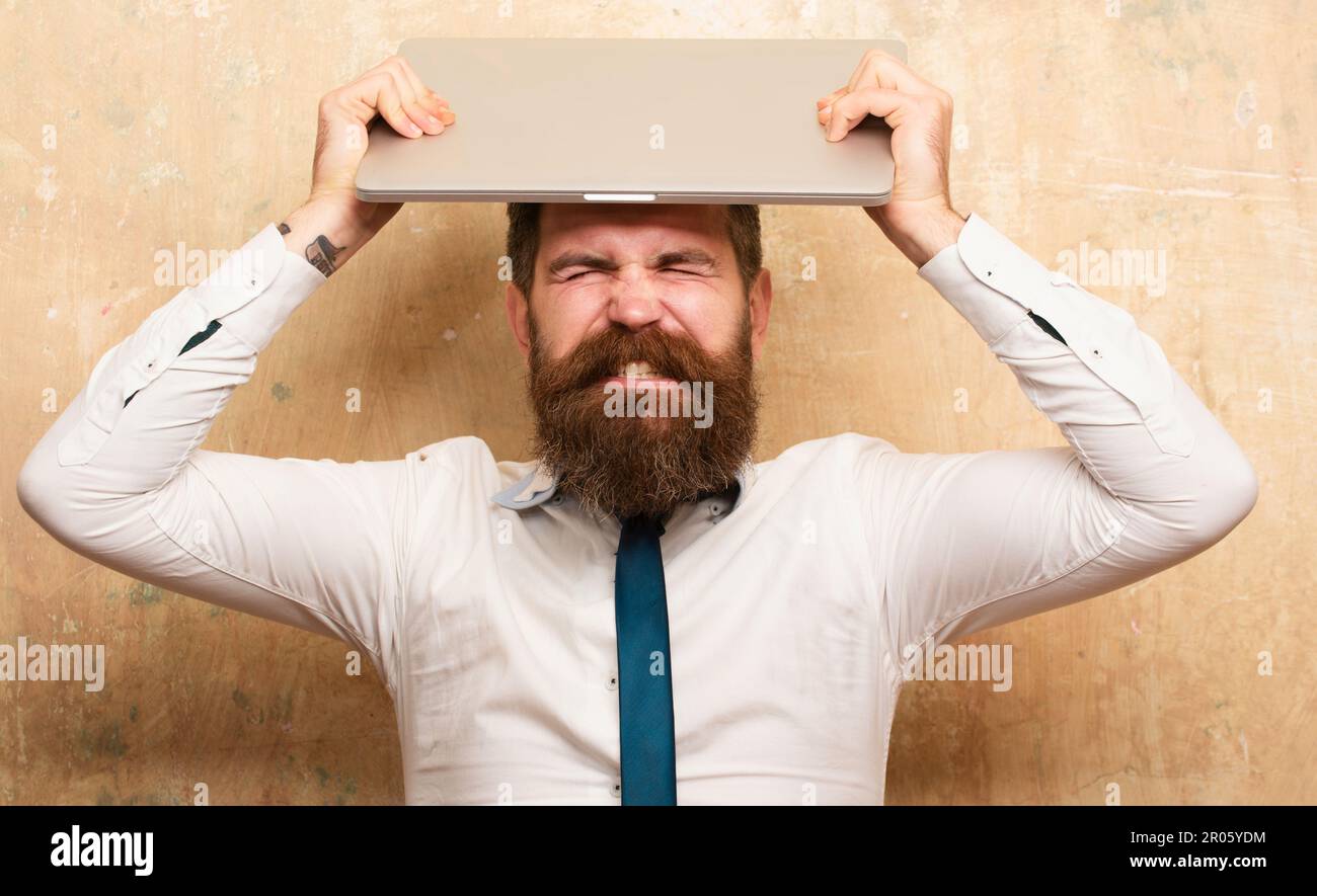 Business management, excited emotions. Scared shocked with surprised ...