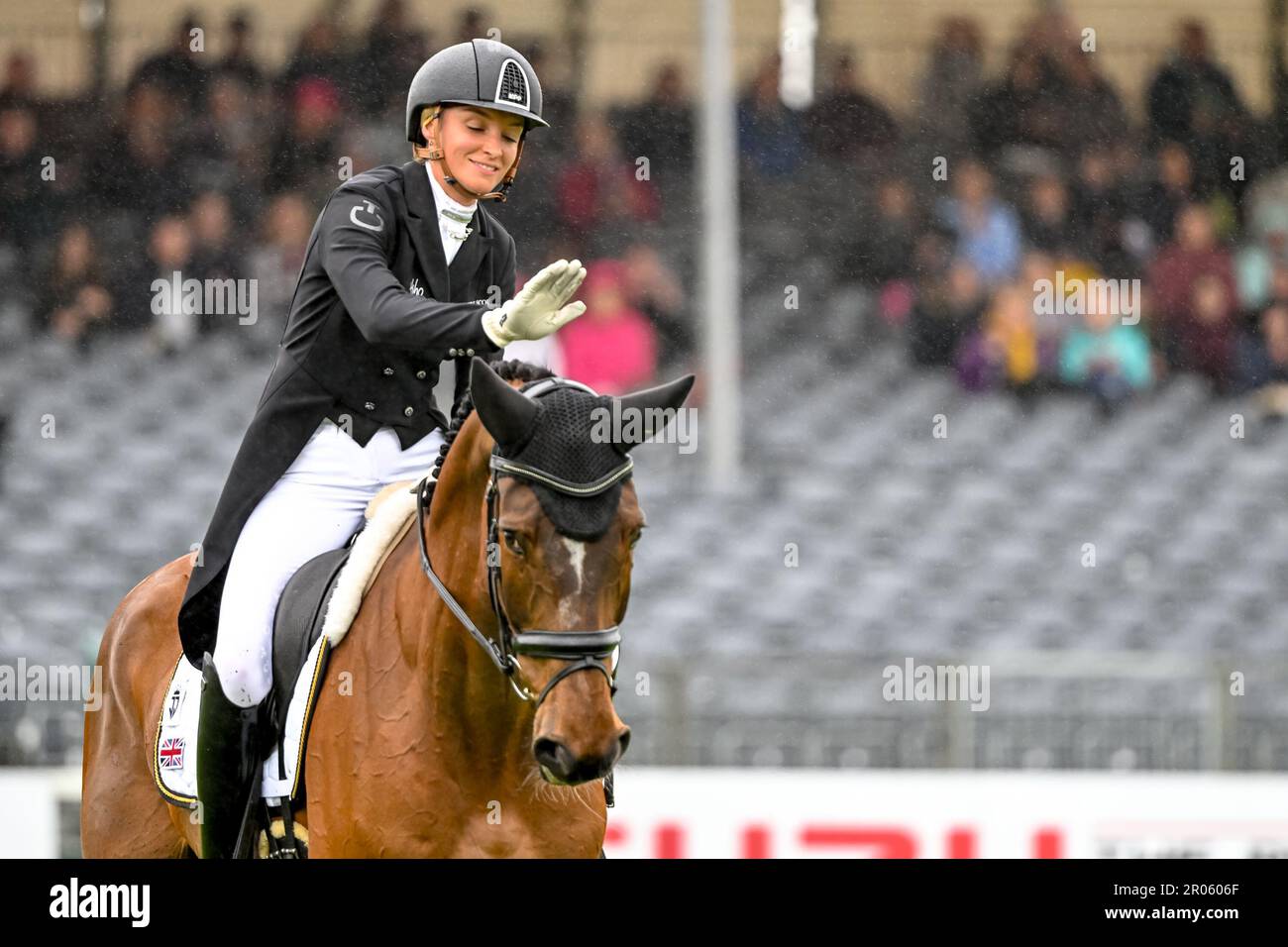 Emily King riding Valmy Biats on Day two of the Badminton Horse Trials ...