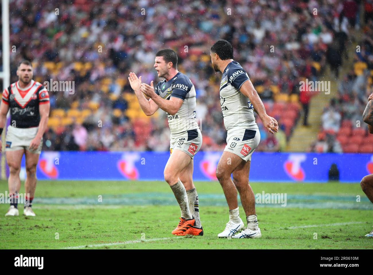 Chad Townsend of the Cowboys reacts during the NRL Round 10 match ...