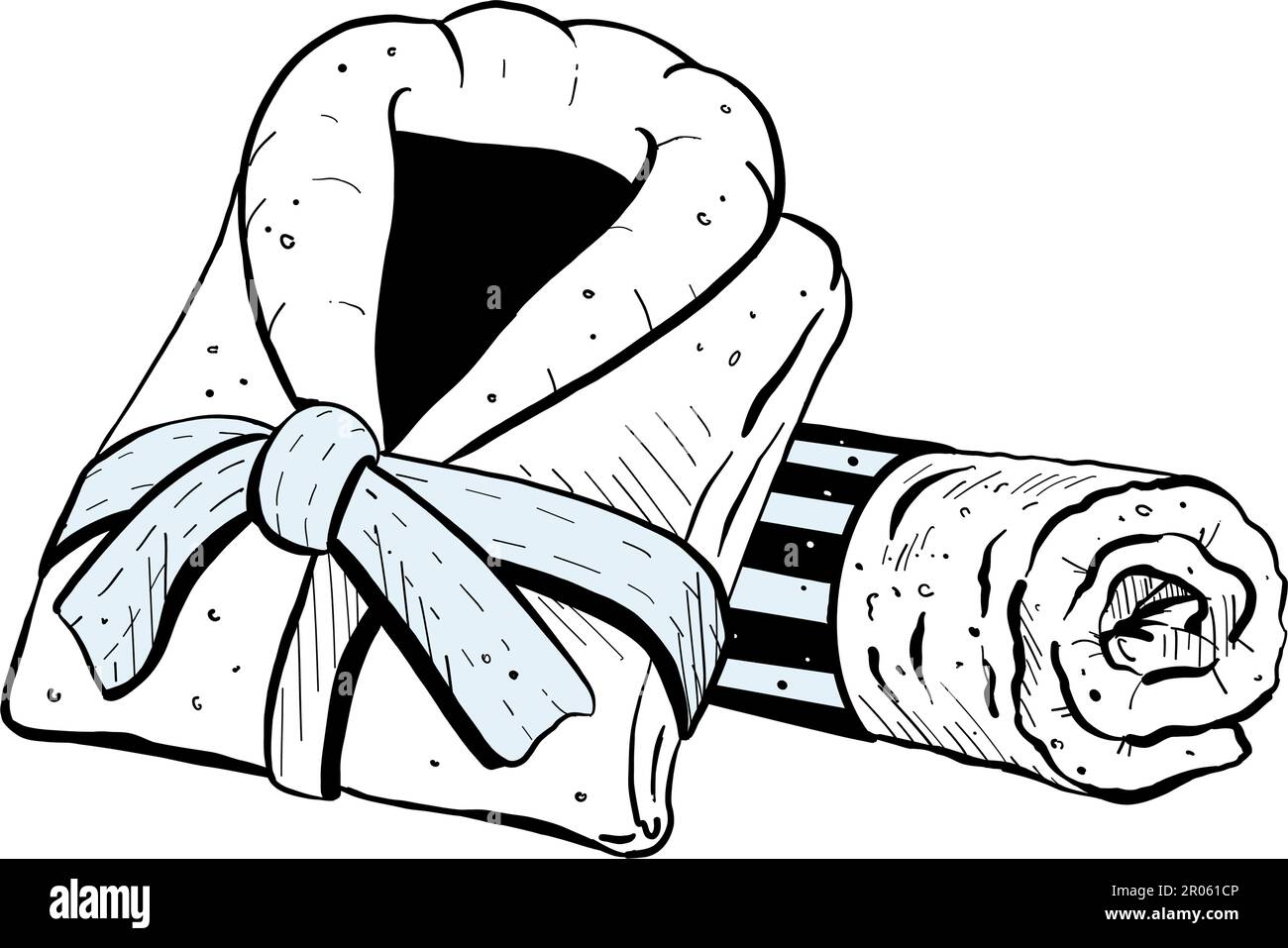 Vector illustration of set with twisted towel and folded bathrobe ...