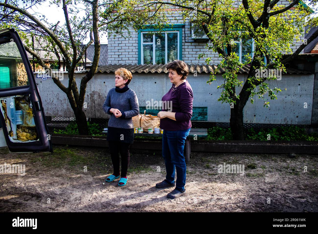 Residents of the village of Yampil, Donetsk Oblast in Ukraine. People ...