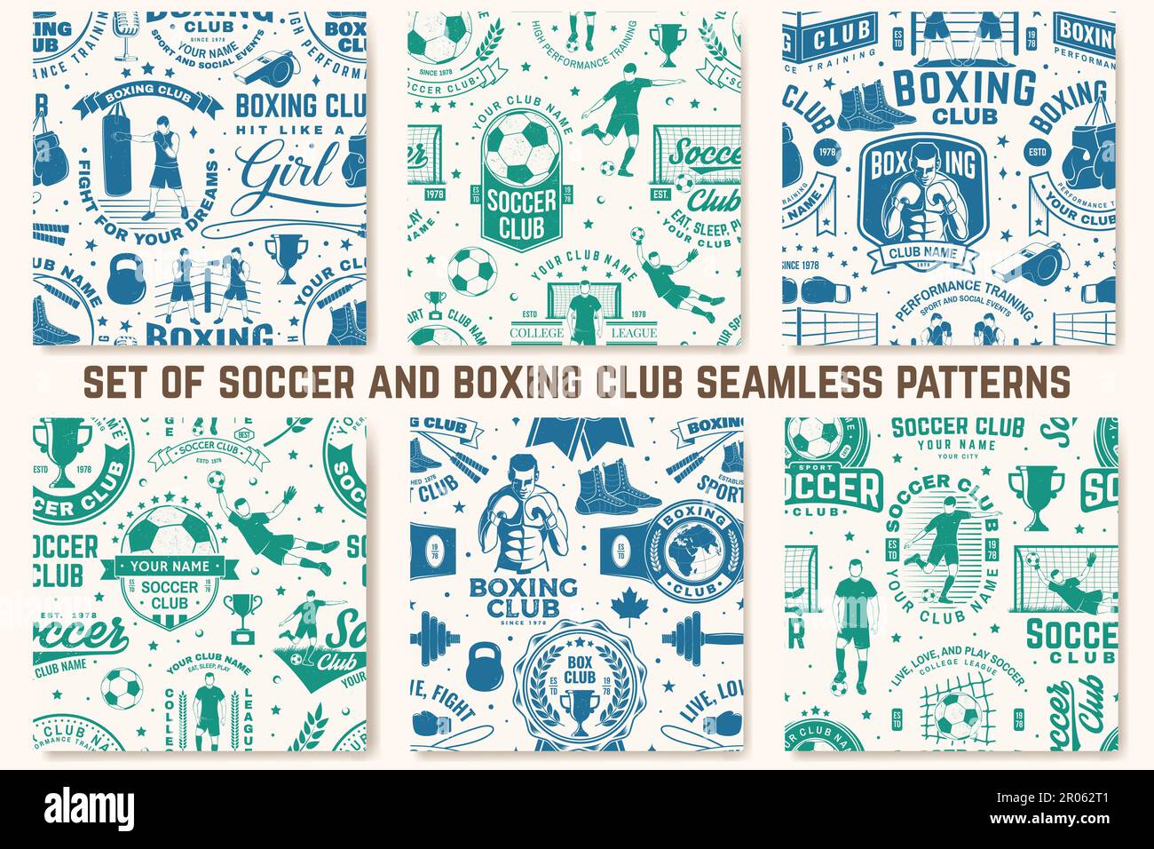 Boxing and soccer club seamless pattern. Vector. For sport club ...