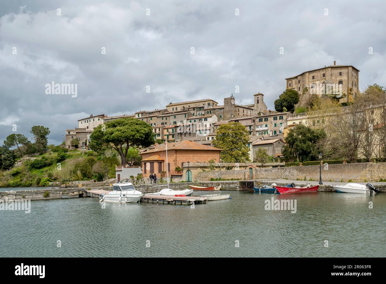 The historic center of Capodimonte and the port on Lake Bolsena, Italy ...