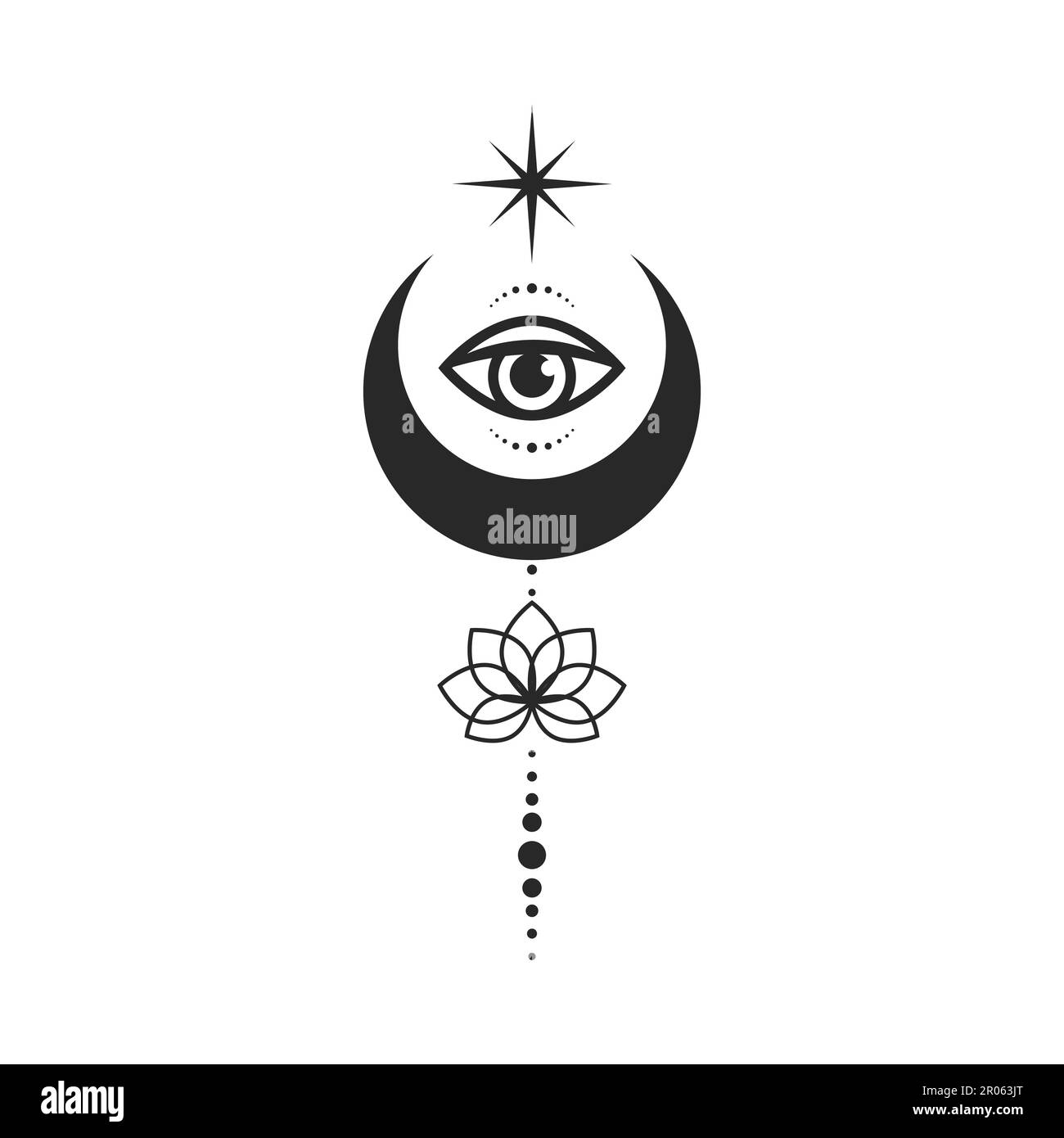 Moon and all-seeing eye line art element isolated. Esoteric composition ...
