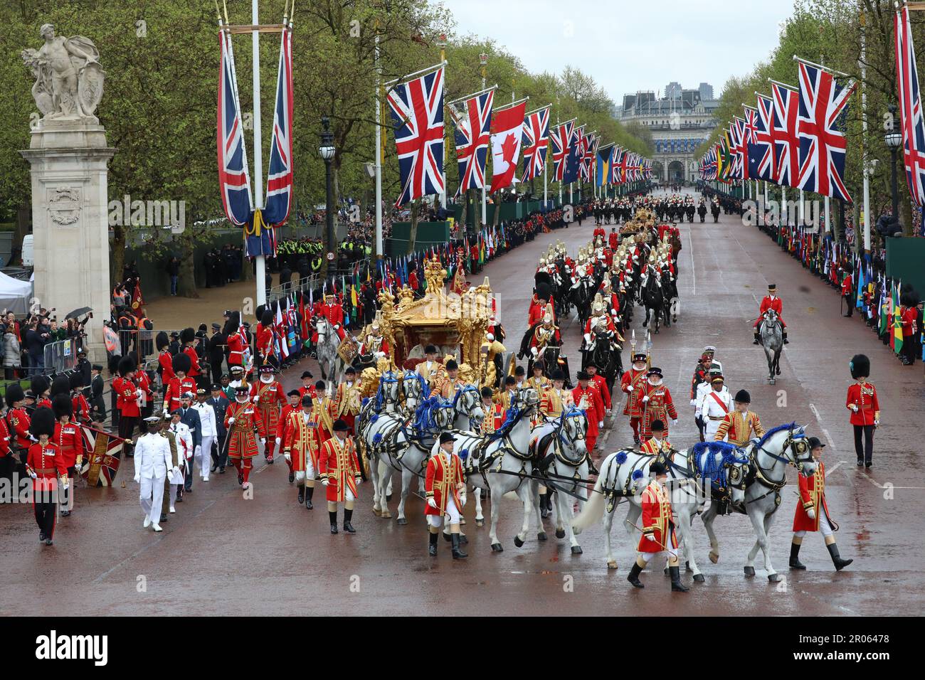 LONDON, ENGLAND - MAY 06: The military procession, the largest of its kind since the 1953 ...