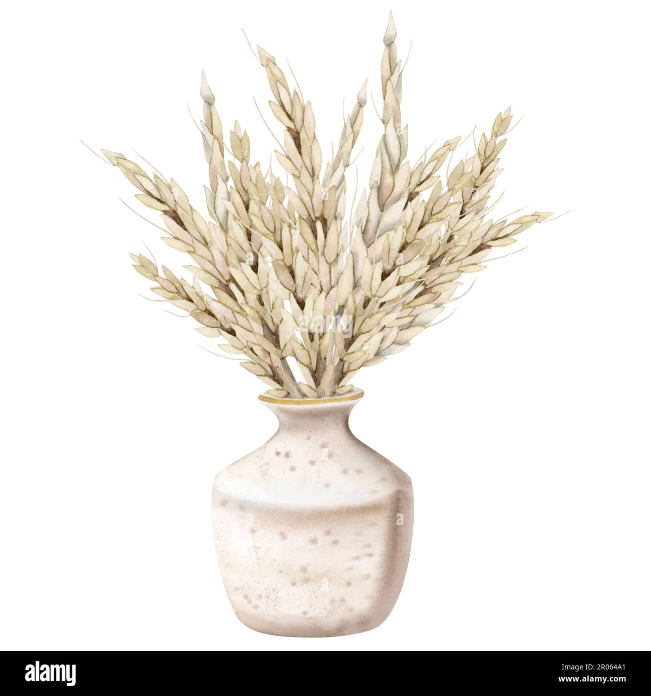 Watercolor rural wheat ears bouquet in pink ceramic vase illustration ...