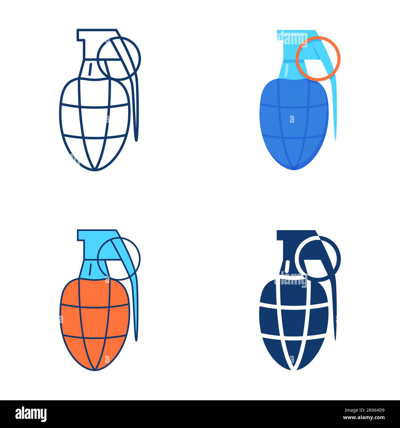 Grenade icon set in flat and line style. Hand bomb, dynamite symbol. Vector illustration Stock ...