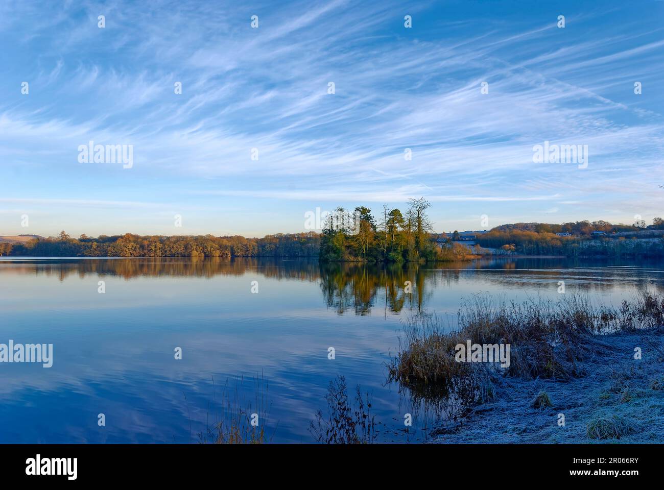 The small Island in Clunie loch on a frosty DecemberÕs afternoon with ...