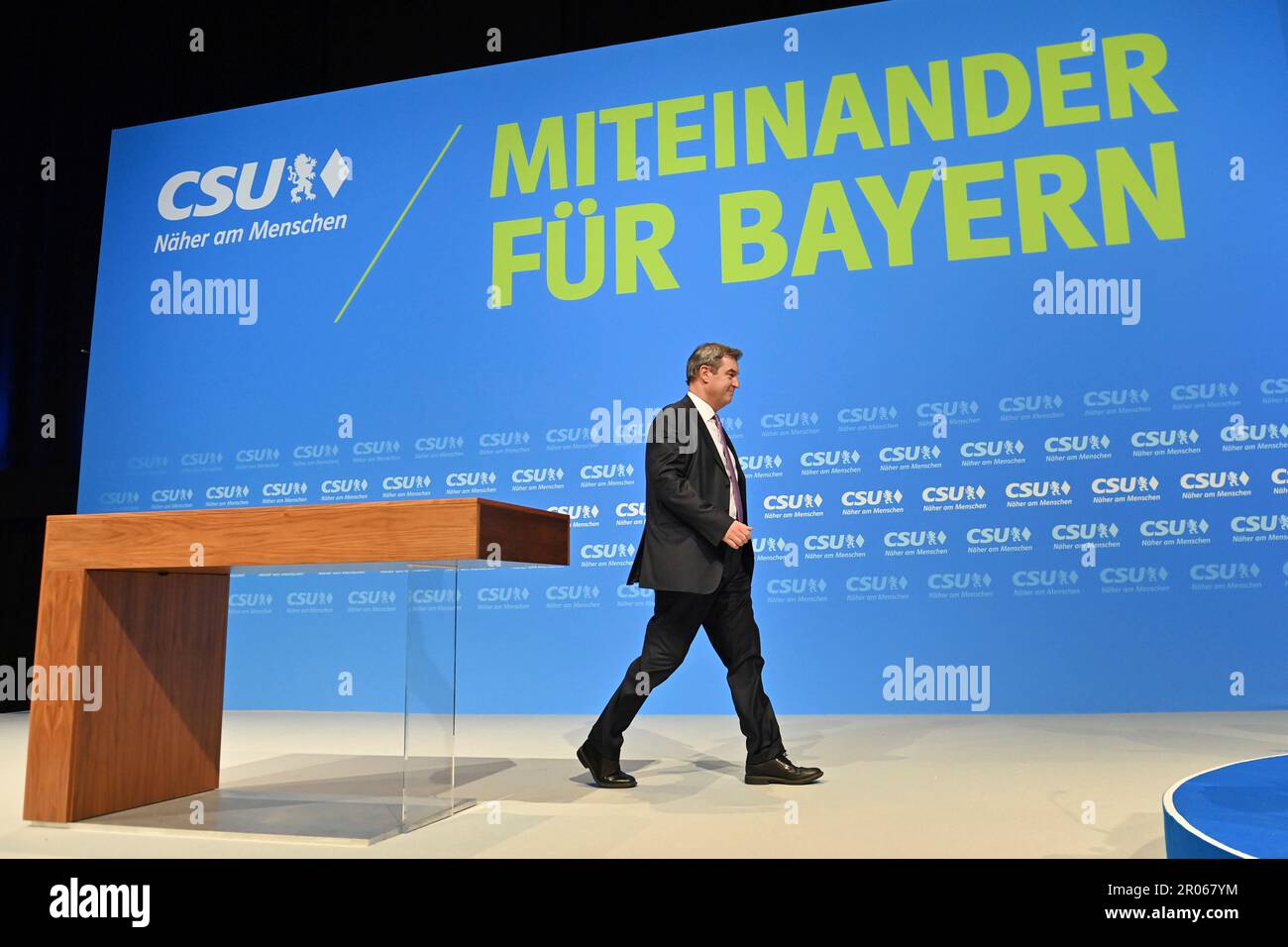 Markus SOEDER (Prime Minister of Bavaria and CSU Chairman) steps onto ...