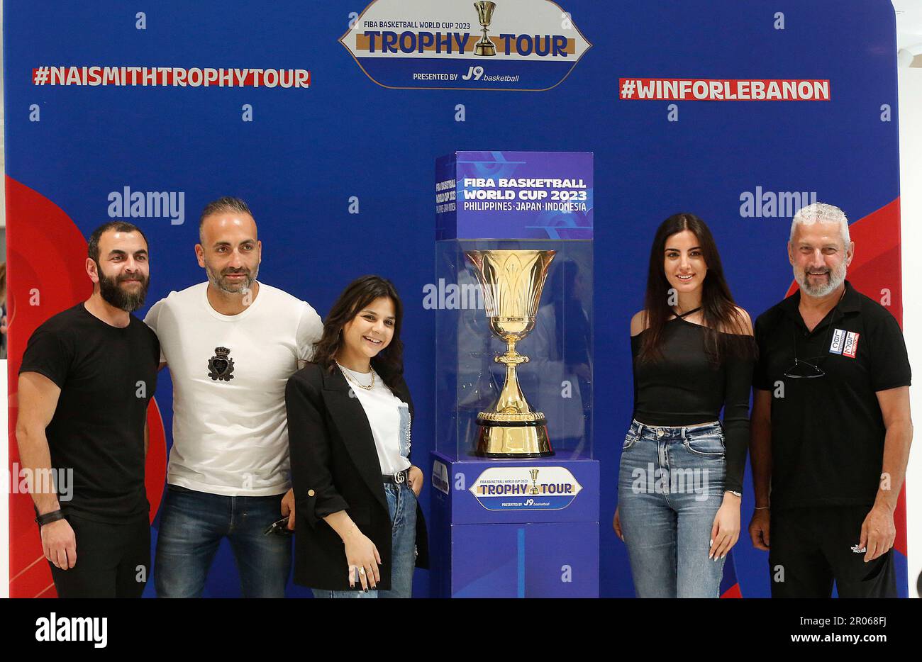 Dbayeh, Lebanon. 6th May, 2023. Visitors pose for a picture in front of ...