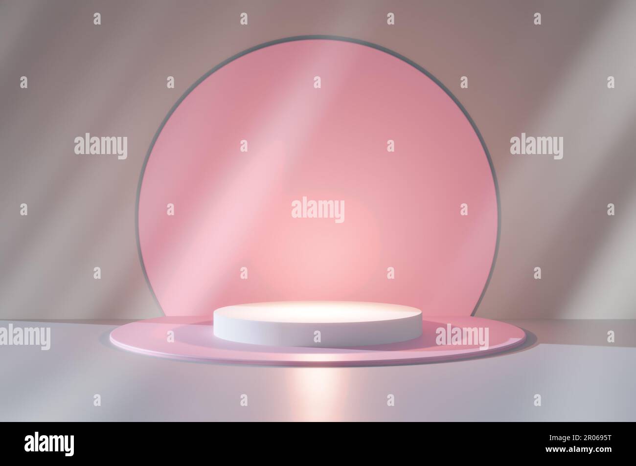 white realistic 3d cylinder pedestal podium with pastel pink in semi ...