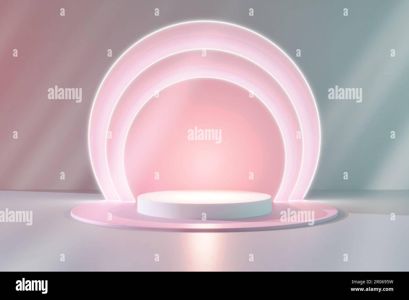 white realistic 3d cylinder pedestal podium with pastel pink in semi ...