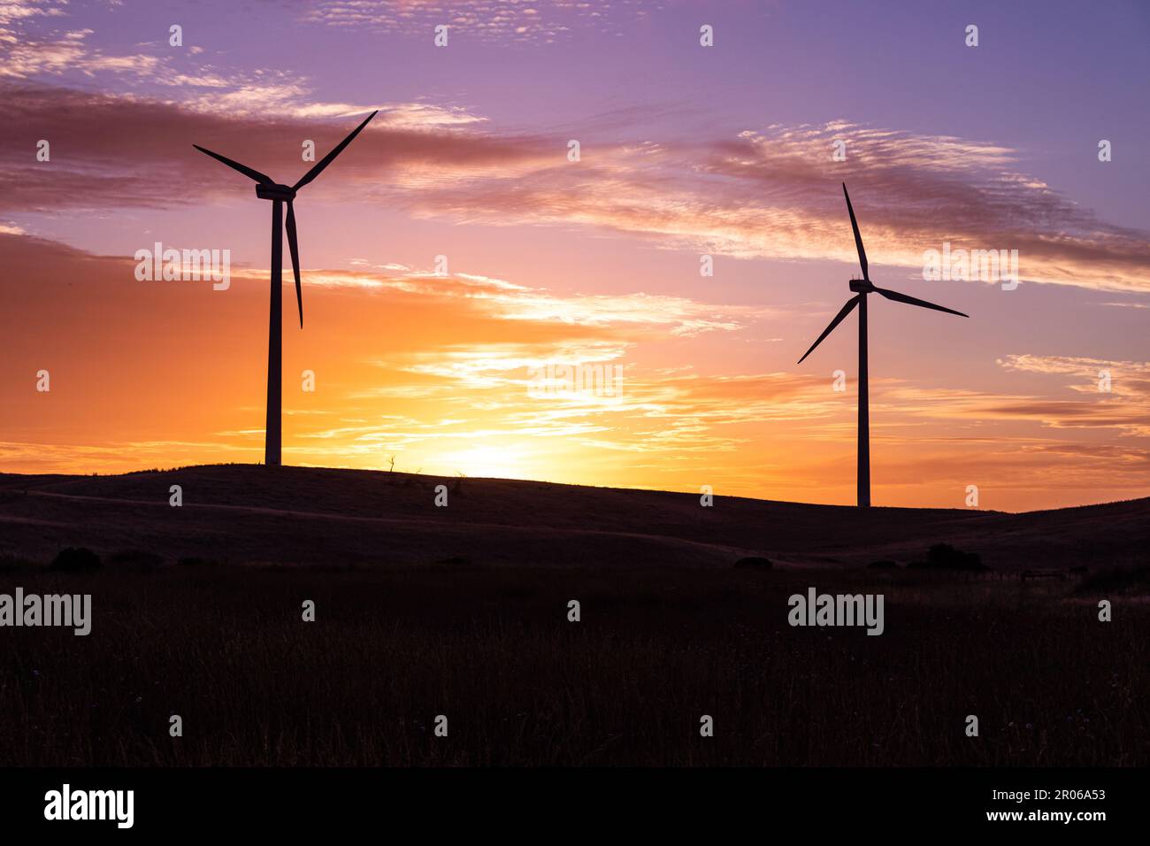 Lake Bonney Wind Farm & Sunset near Millicent, South Australia Stock ...