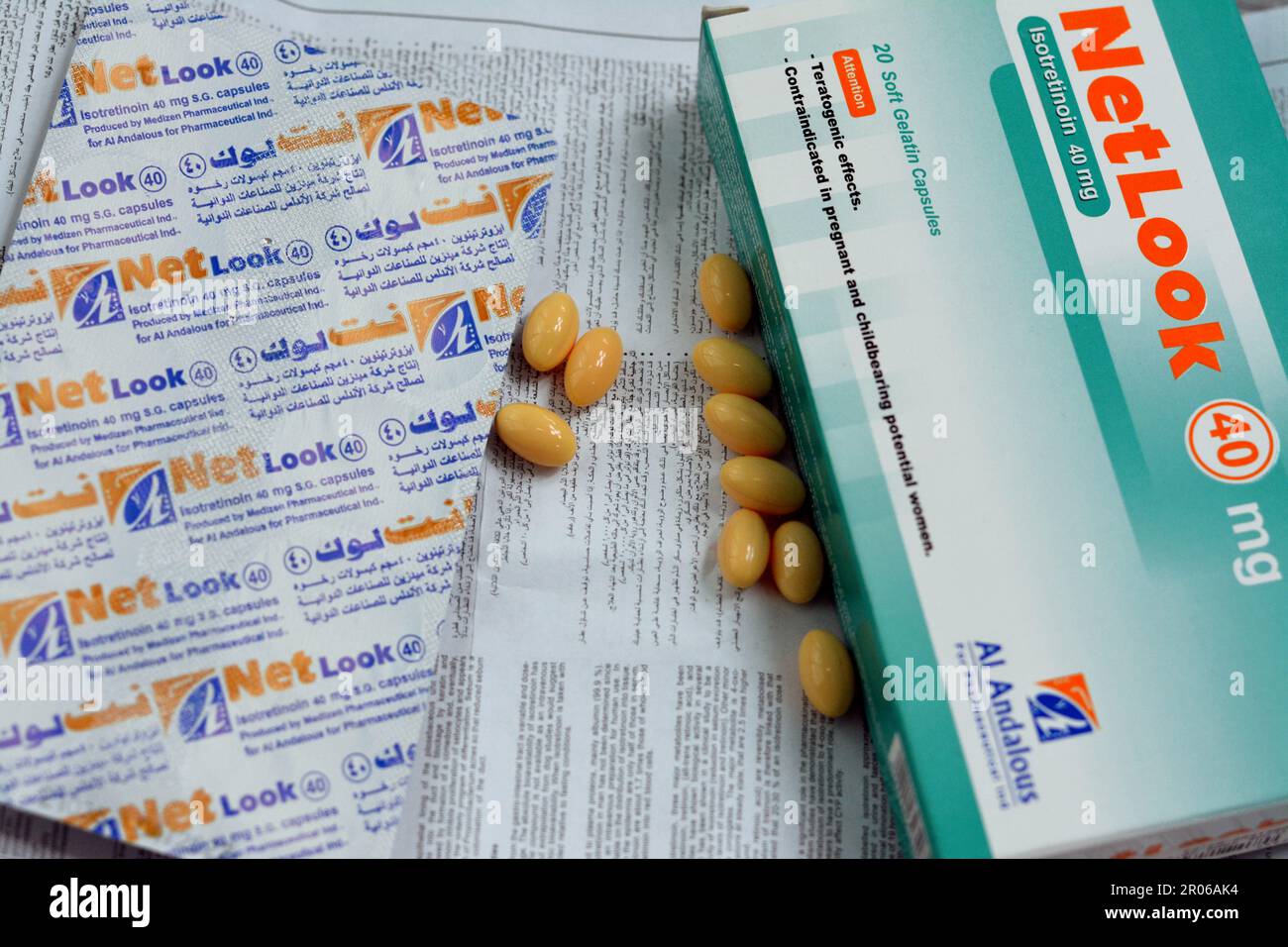 Cairo, Egypt, May 2 2023: NetLook soft gelatin capsules, Isotretinoin ...