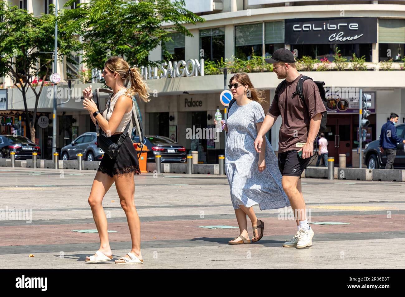 Tourists visiting Nguyen Hue Walking Street, Ho Chi Minh City, Vietnam ...