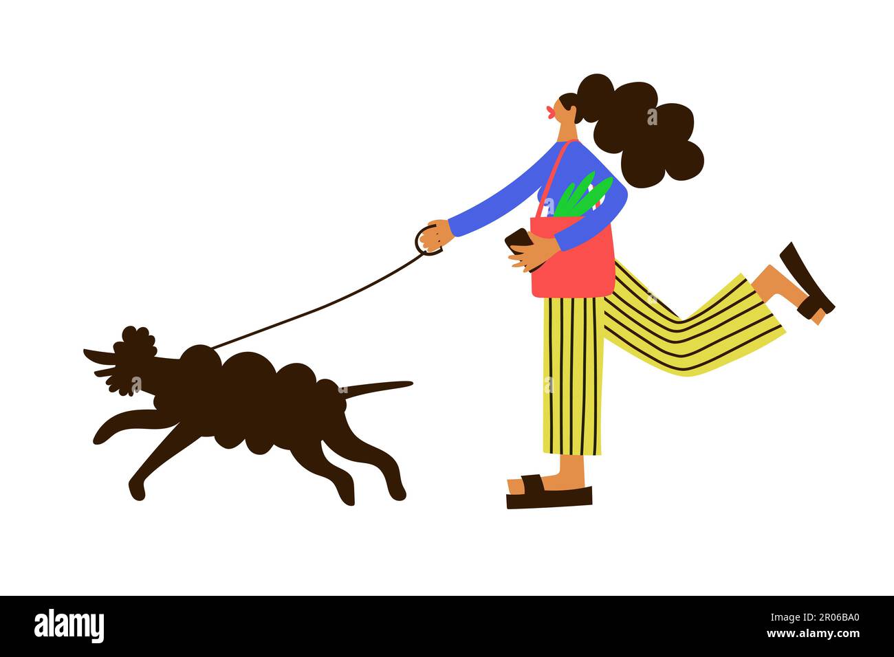 Young woman walking dog. Vector hand drawn illustration Stock Vector ...