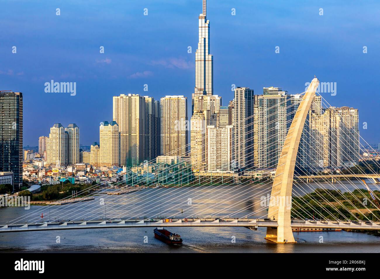 View of Thu Thiem Bridge, Saigon River, and Landmark 81, Ho Chi Minh ...