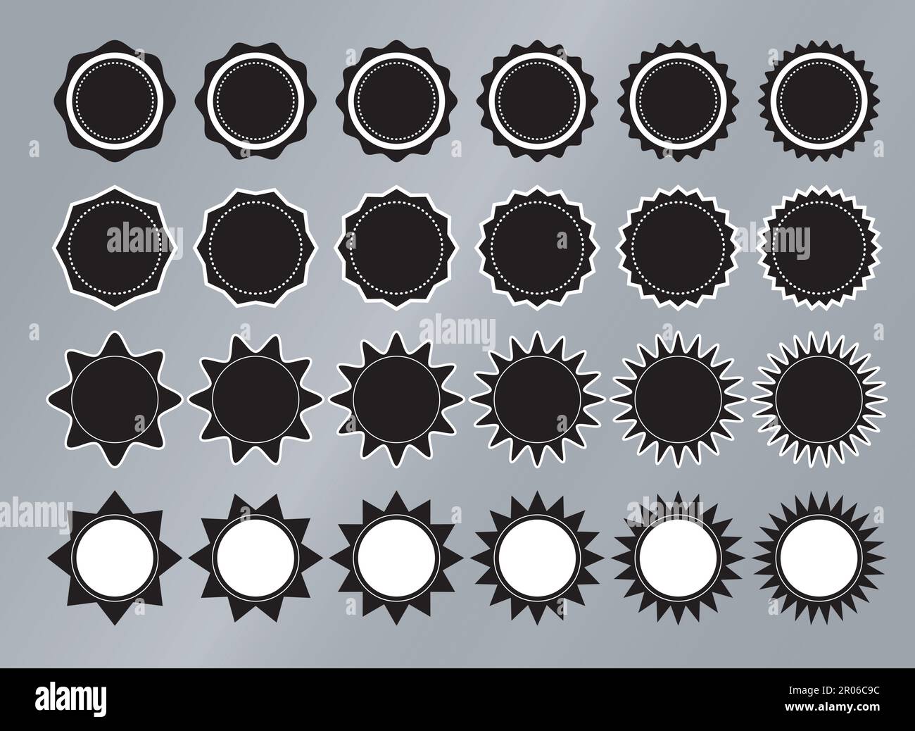 Set of star shapes in black color with white borders and edges. Sales ...