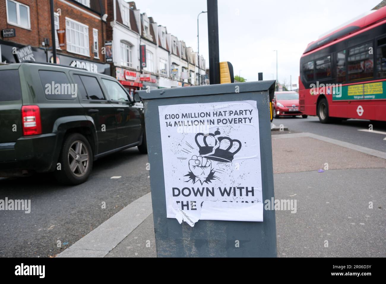 London, UK. 7th May 2023. Coronation of King Charles III. Anti monarchy ...