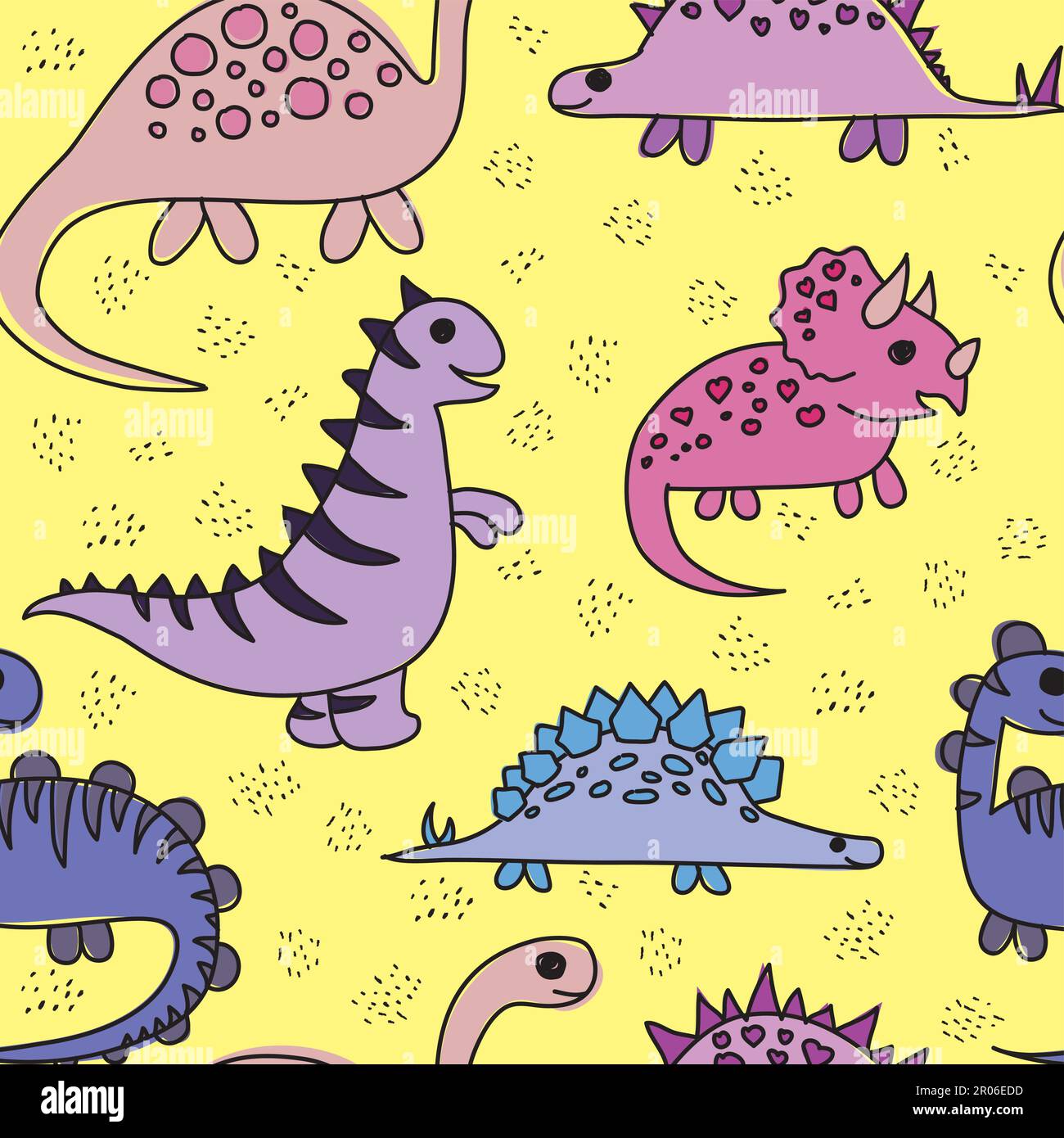 Dinosaurs in doodle style. Seamless pattern with dinosaurs Stock Vector Image & Art - Alamy