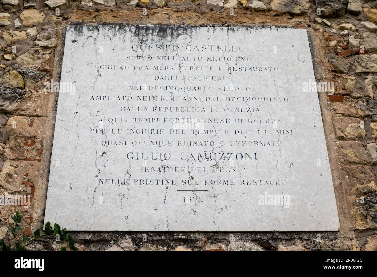 Bricked-in memorial plaque in the Castello di Suave in the town of ...