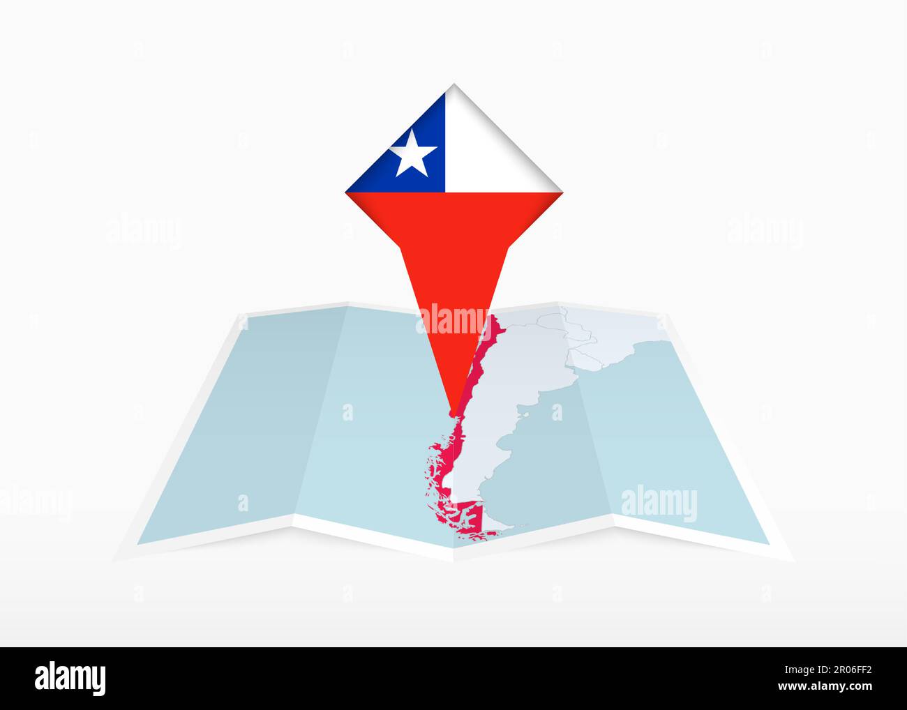 Chile is depicted on a folded paper map and pinned location marker with ...