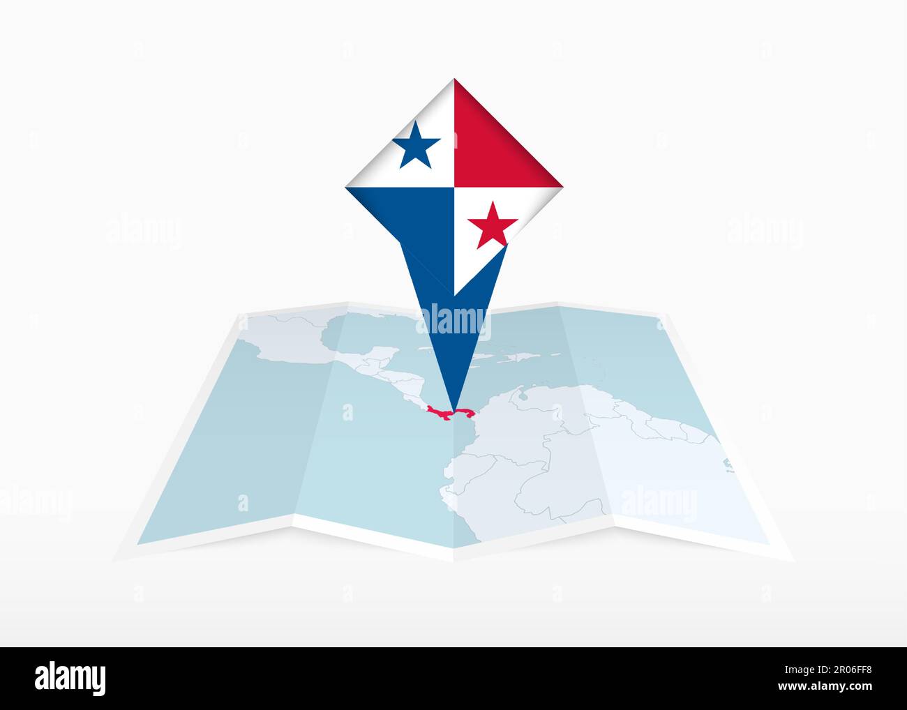 Panama is depicted on a folded paper map and pinned location marker ...