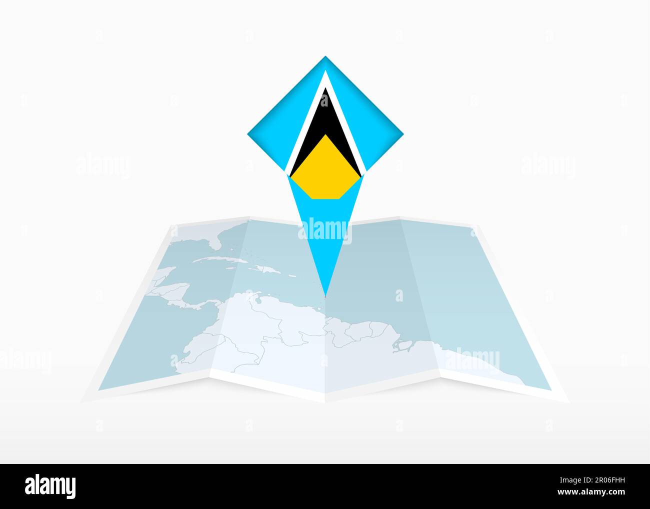 Saint Lucia is depicted on a folded paper map and pinned location ... Saint Lucia is depicted on a folded paper map and pinned location ...