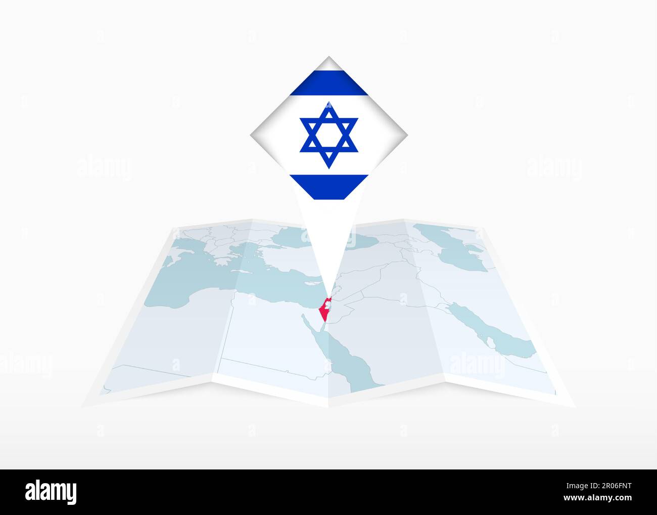 Israel is depicted on a folded paper map and pinned location marker ... Israel is depicted on a folded paper map and pinned location marker ...