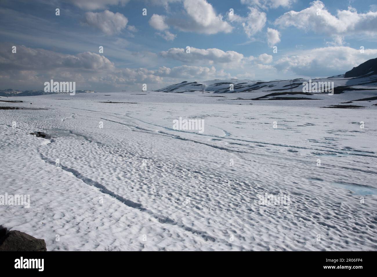 Aurlandsfjellet is crossed by a mountain road in 1306 meter above sea ...