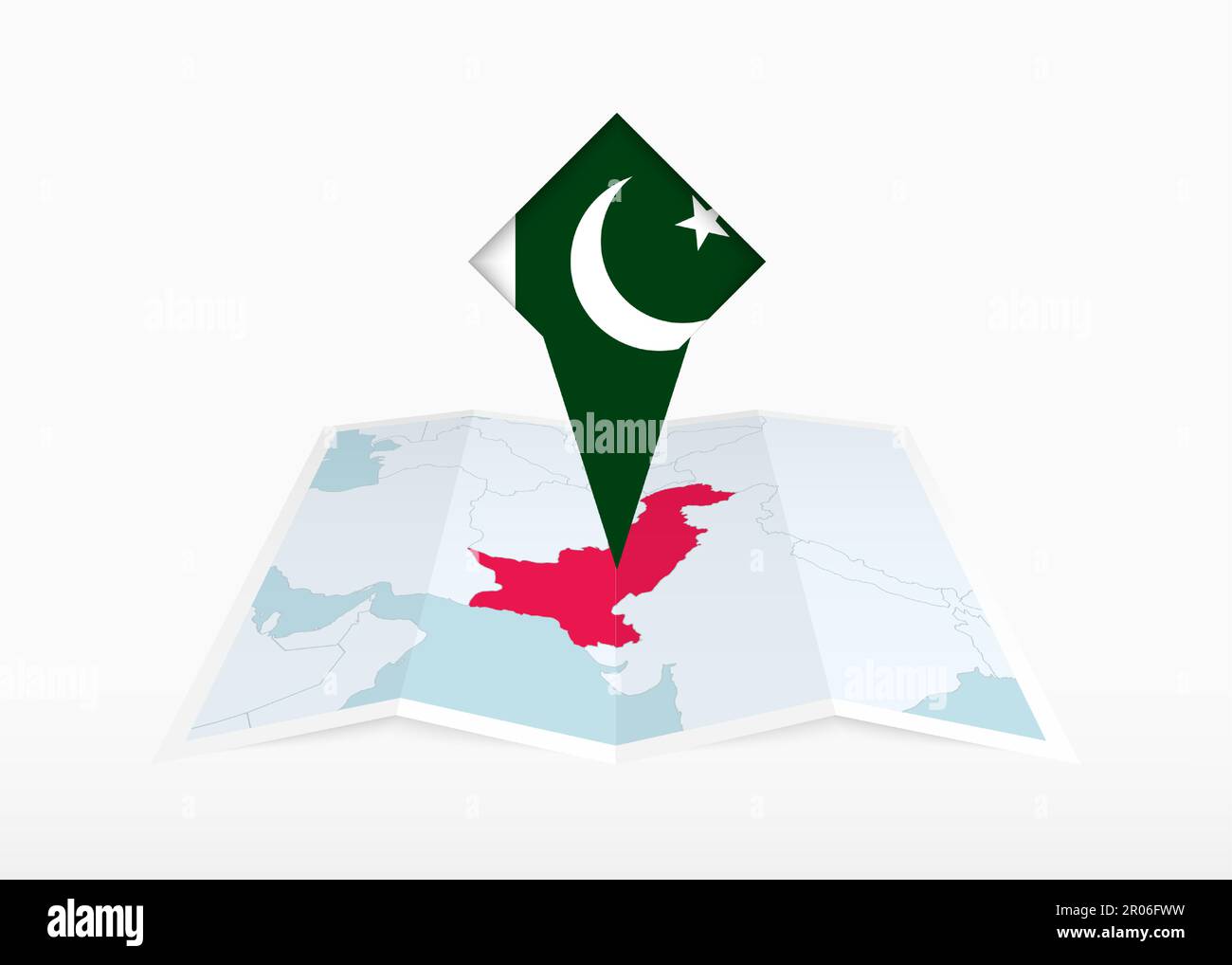 Pakistan is depicted on a folded paper map and pinned location marker ...