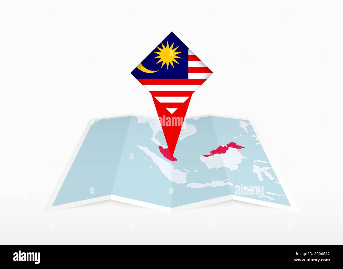 Malaysia is depicted on a folded paper map and pinned location marker ... Malaysia is depicted on a folded paper map and pinned location marker ...