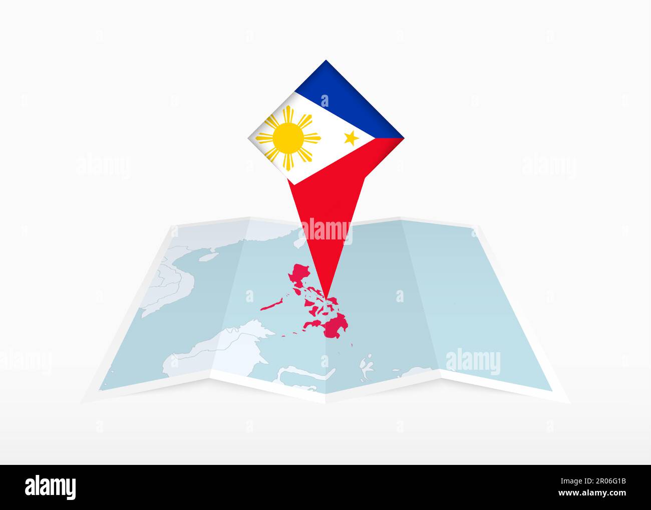 Philippines is depicted on a folded paper map and pinned location ... Philippines is depicted on a folded paper map and pinned location ...