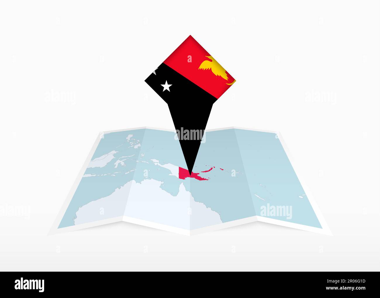 Papua New Guinea is depicted on a folded paper map and pinned location ...