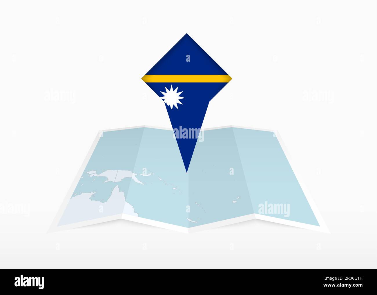 Nauru is depicted on a folded paper map and pinned location marker with flag of Nauru. Folded ...