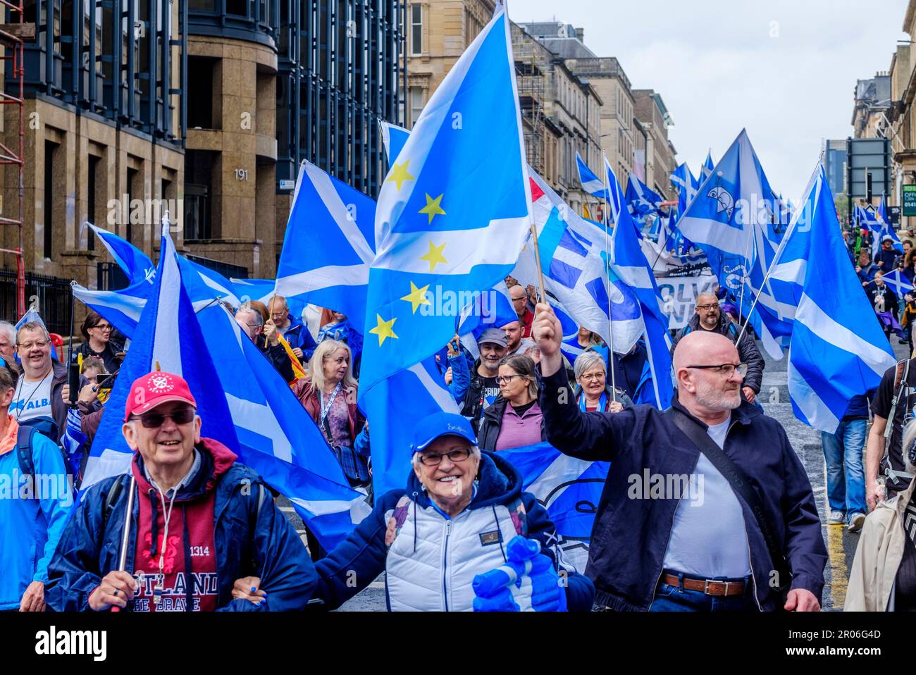 Independence march through the streets of Glasgow on 6th May 2023 ...