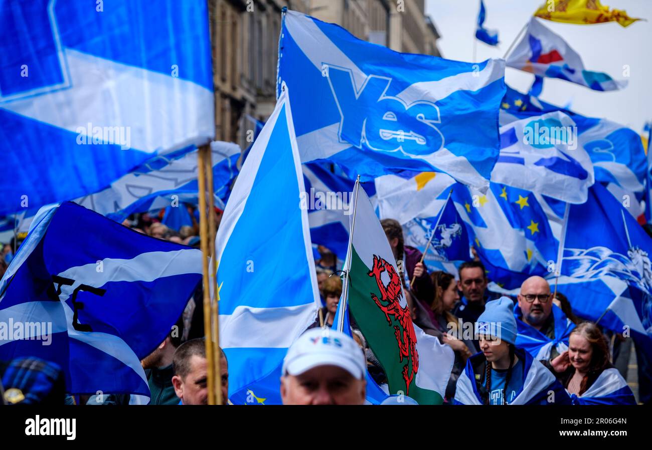 Independence march through the streets of Glasgow on 6th May 2023 ...