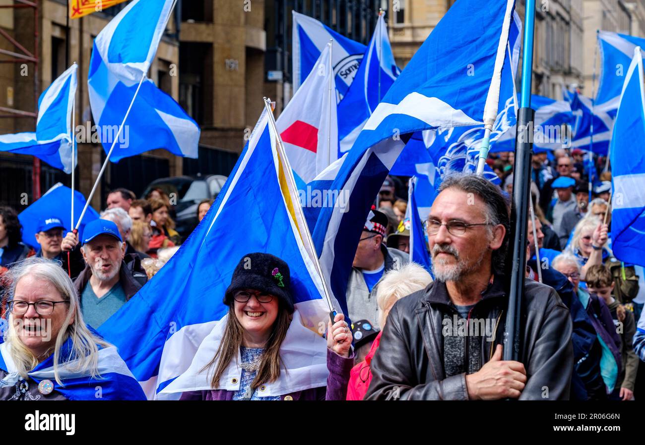 Independence march through the streets of Glasgow on 6th May 2023 ...