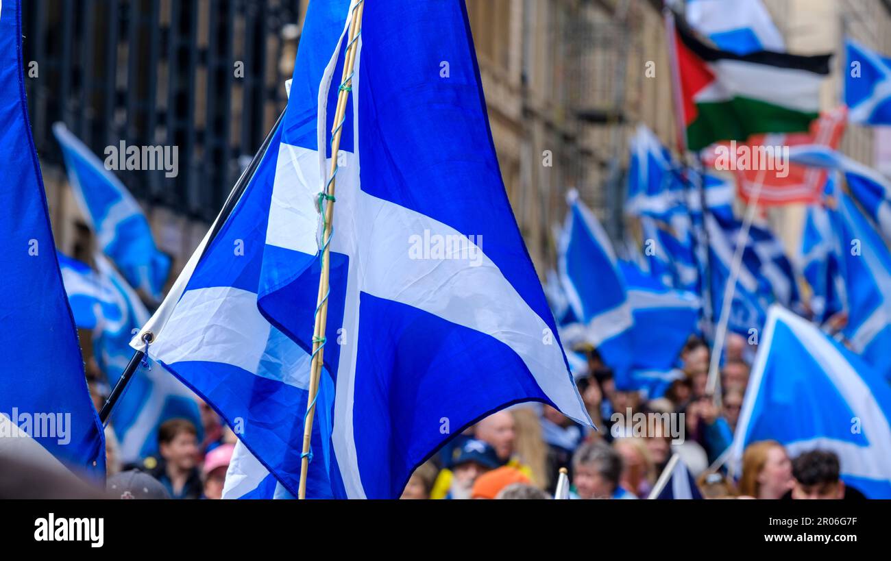 Independence march through the streets of Glasgow on 6th May 2023 ...