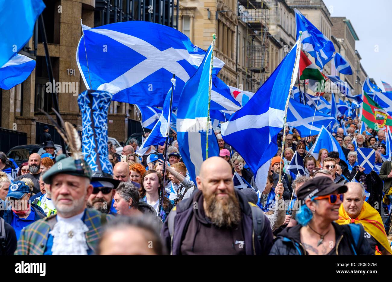 Independence march through the streets of Glasgow on 6th May 2023 ...