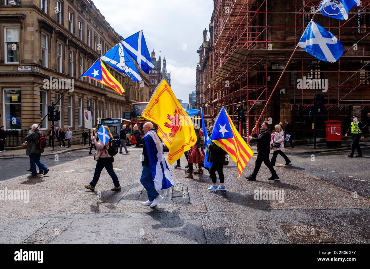 Independence march through the streets of Glasgow on 6th May 2023 ...