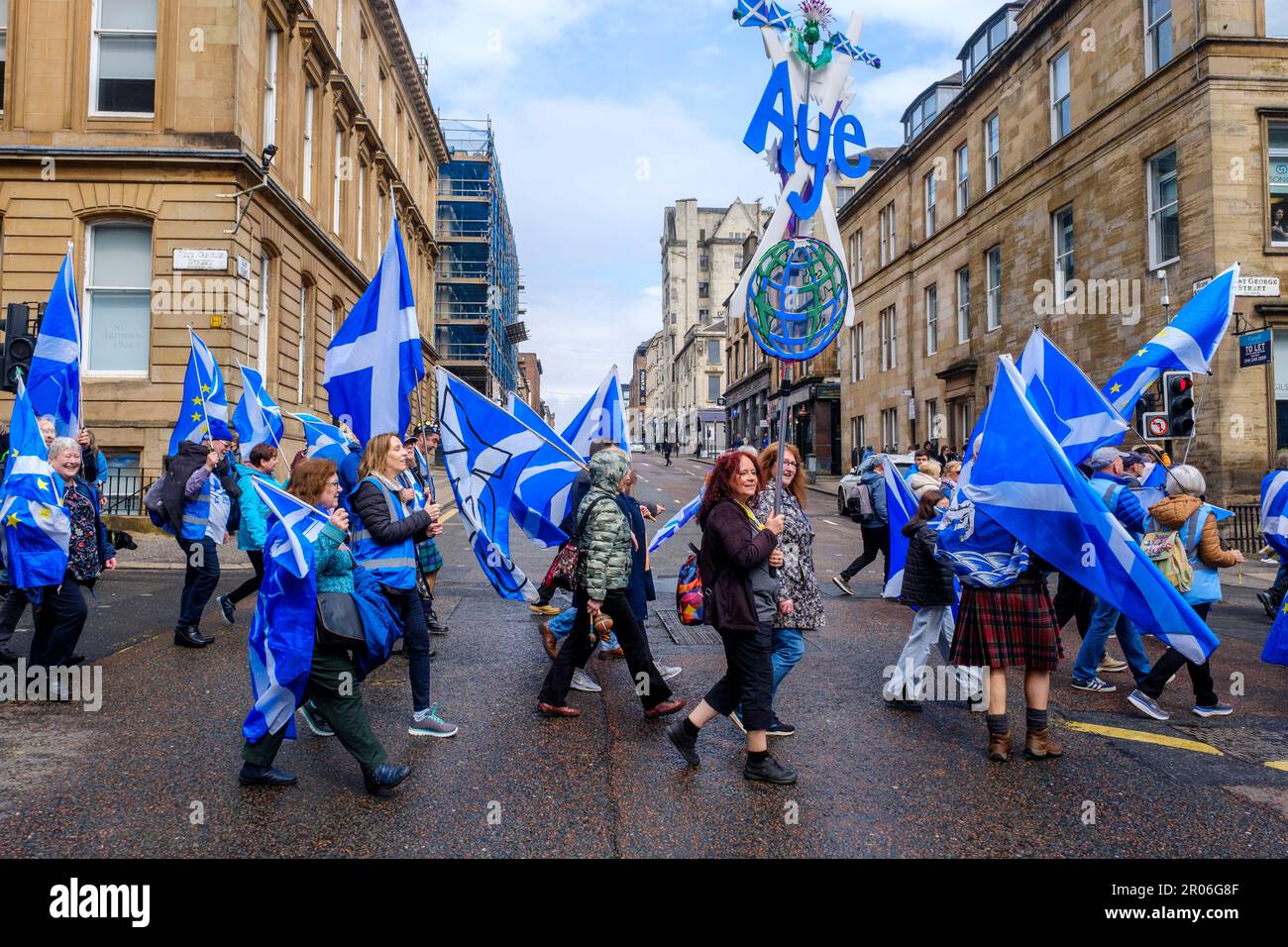 Independence march through the streets of Glasgow on 6th May 2023 ...