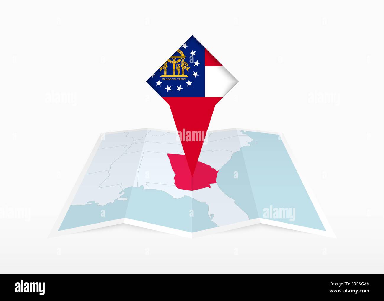 Georgia is depicted on a folded paper map and pinned location marker ...